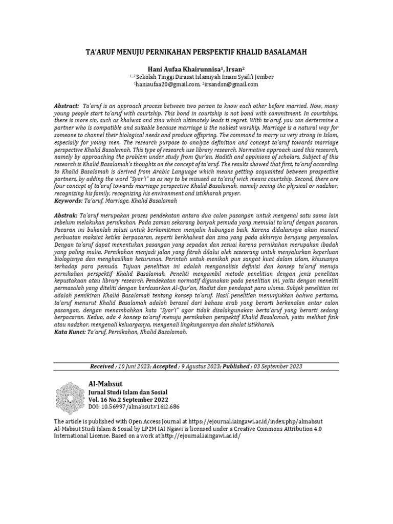 Taaruf Menuju Pernikahan Menurut Khalid Basalamah | PDF