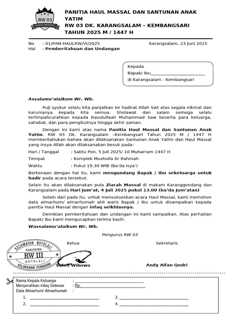 Panitia Haul Massal Dan Santunan Anak Yatim 2025 | PDF