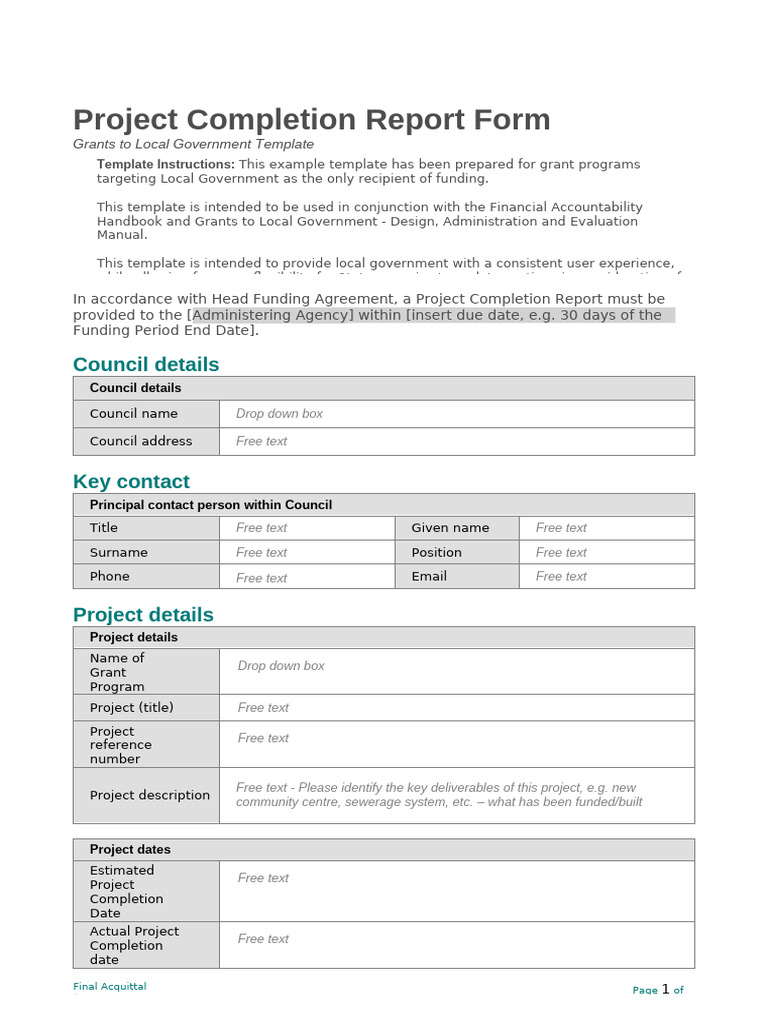 Work Completion Report Template | PDF