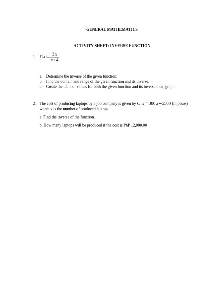 General Mathematics Activity Sheet | PDF