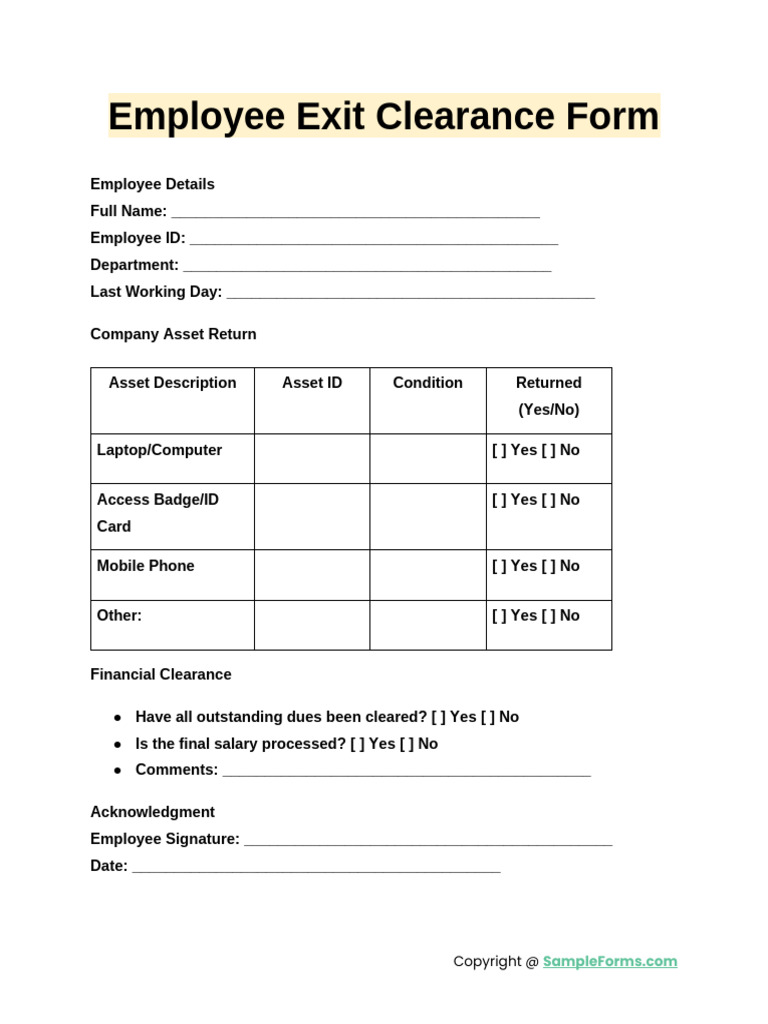 Employee Exit Clearance Checklist | PDF