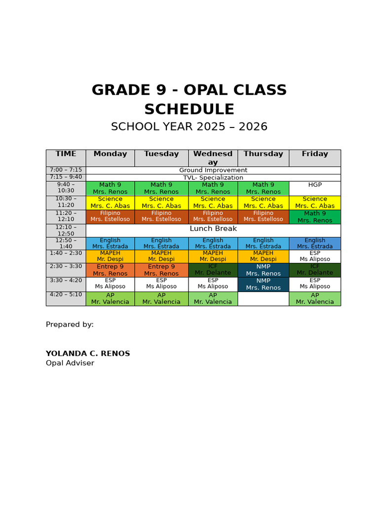 Teacher Schedule | PDF