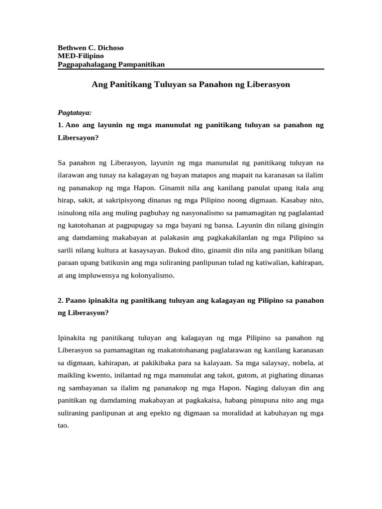 Tuluyan Sa Panahon NG Liberasyon | PDF
