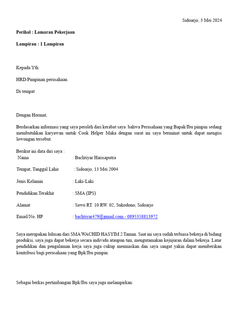 Surat Lamaran CV | PDF