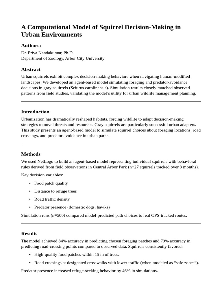 Urban Squirrel Decision-Making Model | PDF | Foraging | Agent Based Model