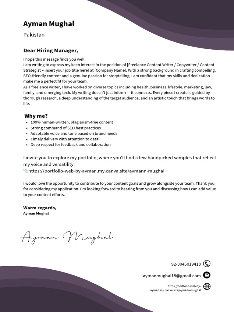 Ayman Mughal Cover Letter | PDF