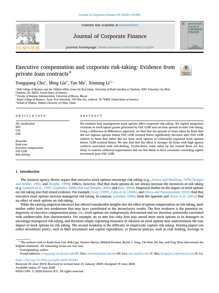 Executive Pay and Corporate Risk Analysis | PDF | Employee Stock Option ...