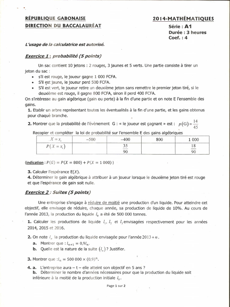 Bac Serie A1 Gabon Sujet Et Corrige0001 | PDF