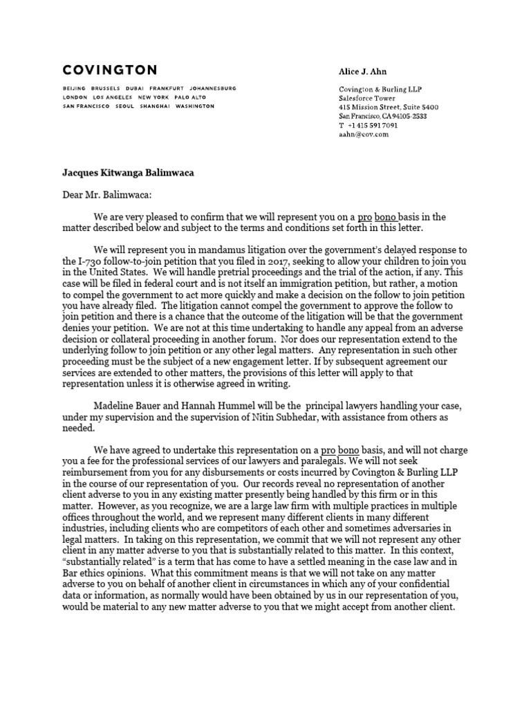 Pro Bono Representation Confirmation Letter | PDF | Lawsuit | Legal ...