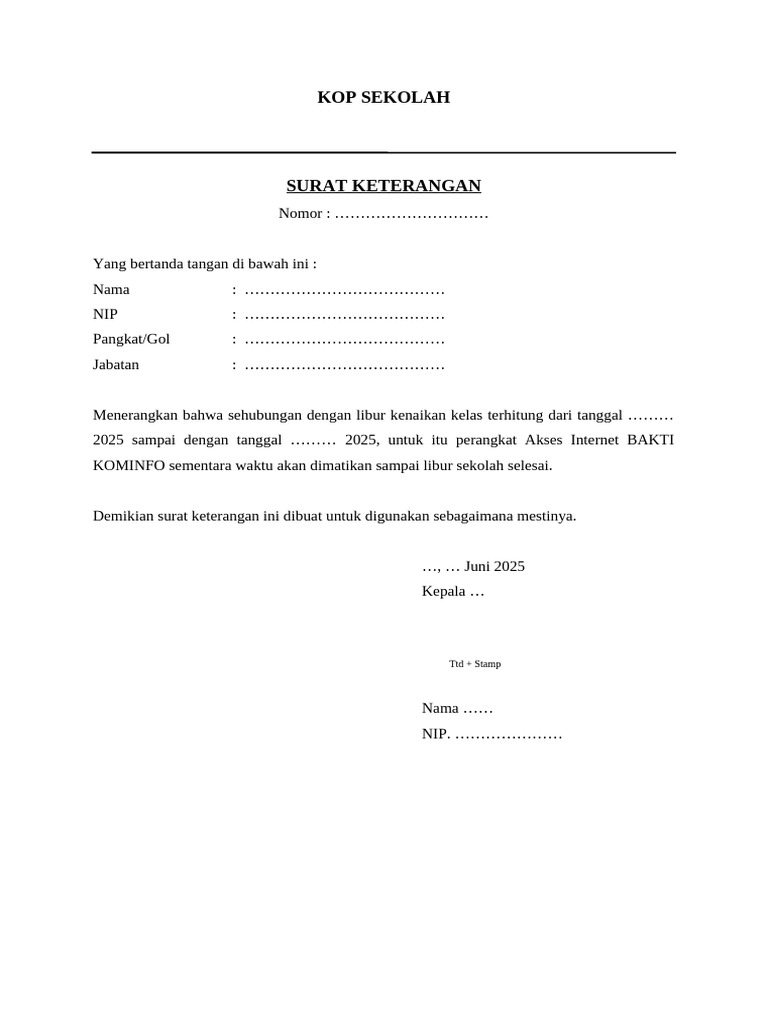 Surat Keterangan Libur Sekolah | PDF