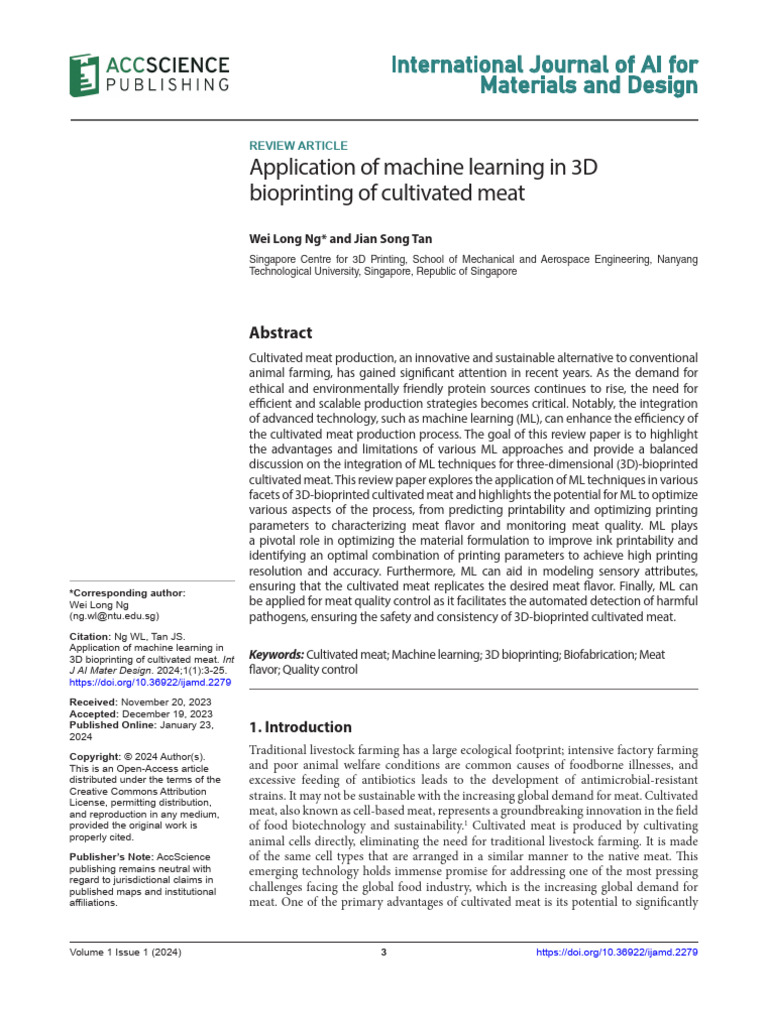 Application of Machine Learning in 3D Bioprinting of Cultivated Meat | PDF | Machine Learning ...