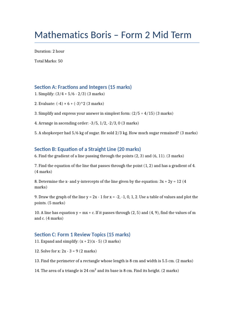 Form2 Math Test | PDF