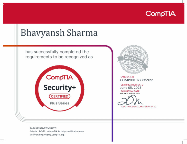 CompTIA Security+ Ce Certificate | PDF