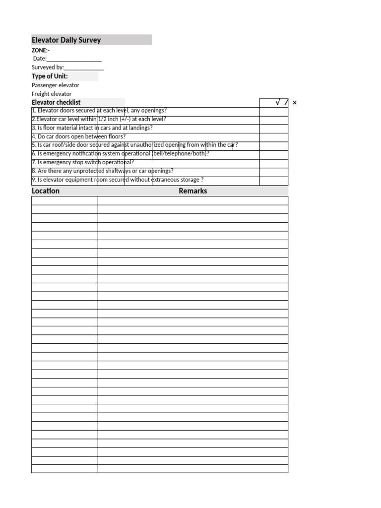 (VTS) Elevator Daily Activity Sheet | PDF