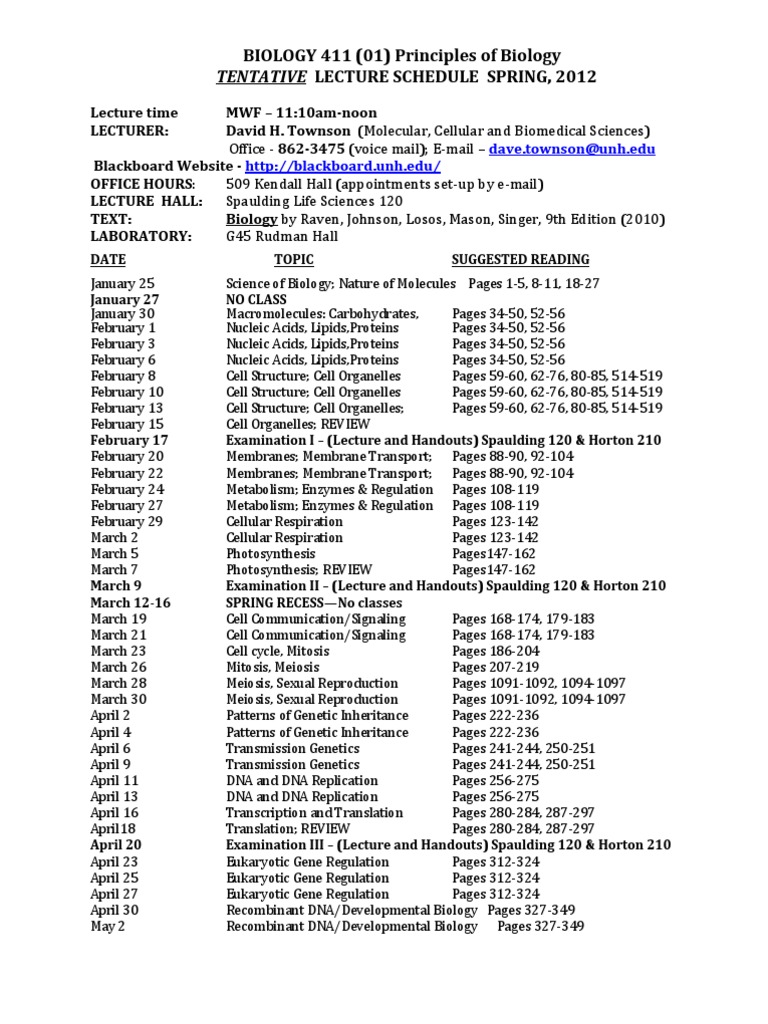 Course Syllabus For BIOL 411 | PDF | Cell (Biology) | Dna