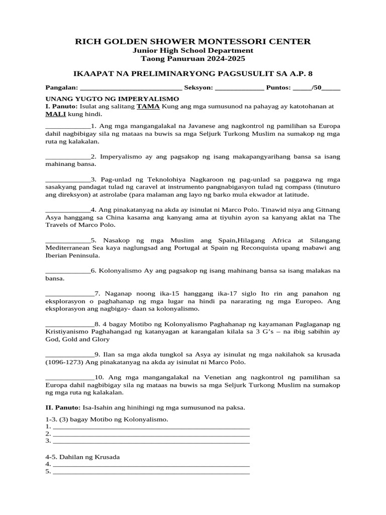 Exam Ap8 4th Periodical | PDF