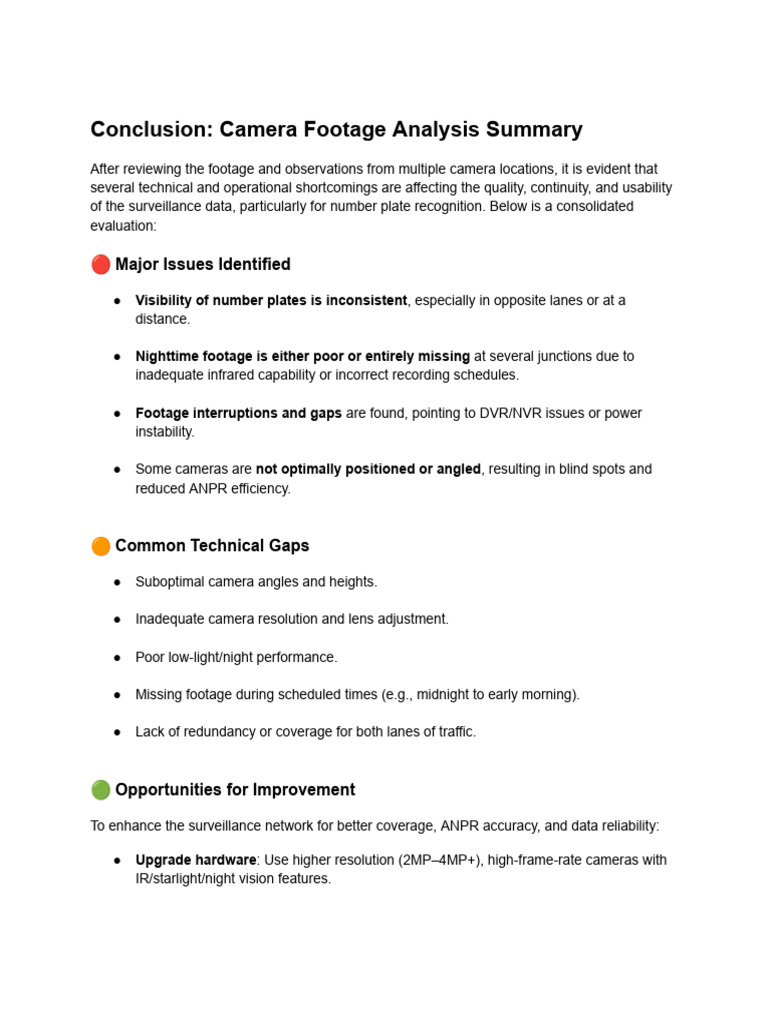 Conclusion - Camera Footage Analysis Summary | PDF