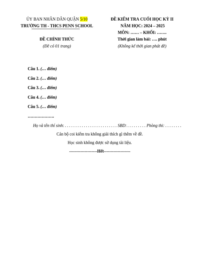Đề Chính Thức + Đáp Án THCS | PDF
