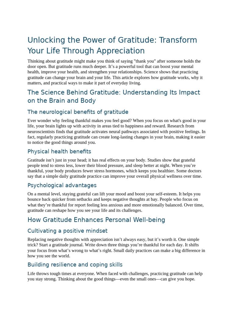 Unlocking The Power Of Gratitude Pdf Gratitude Happiness