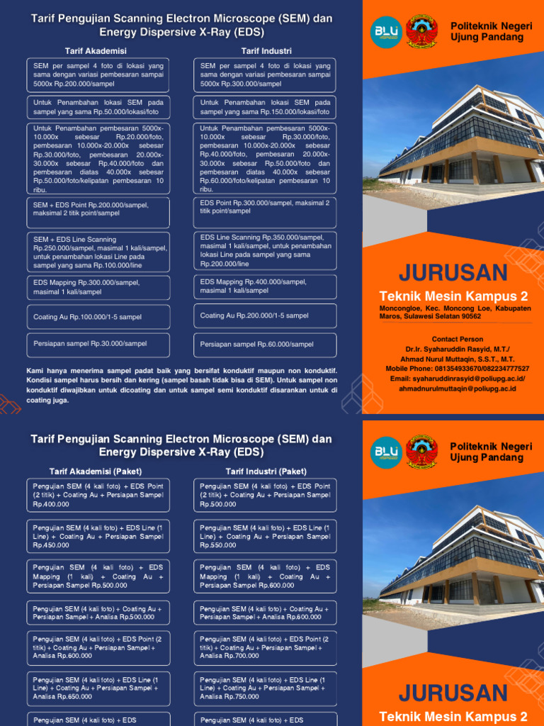 Tarif Pengujian SEM EDS Politeknik Negeri Ujung Pandang Update 1 Juli ...