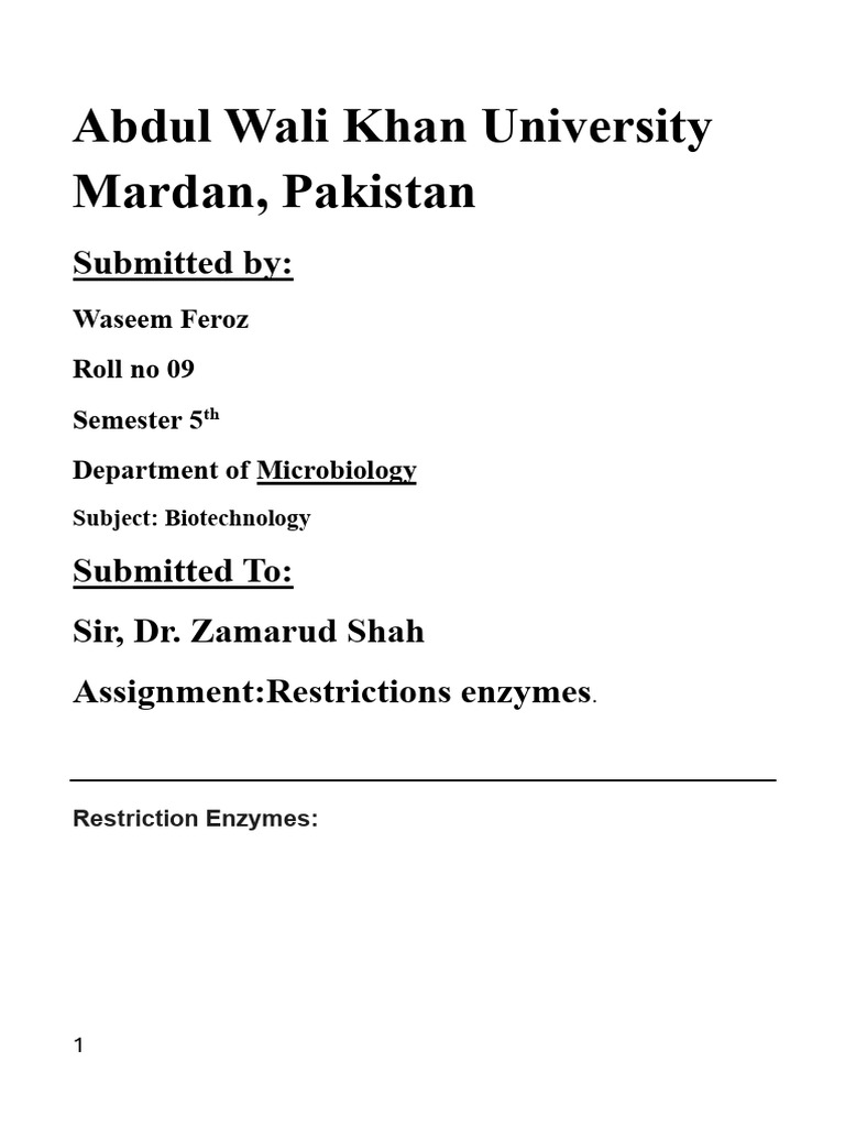 Biotechnology Assignment | PDF | Restriction Enzyme | Nucleotides