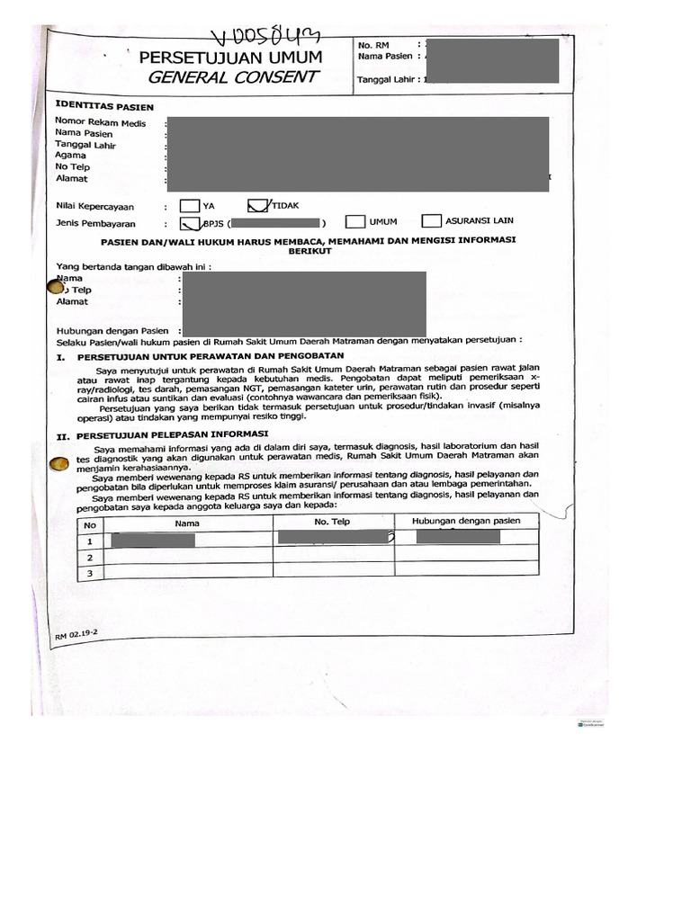 Form General Consent Rawat Inap | PDF