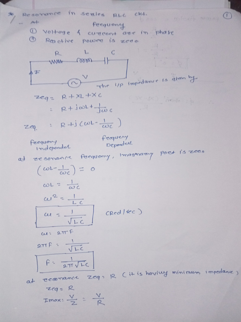 Resonance in RLC Circuit (Series and Parallel) | PDF | Electronic ...