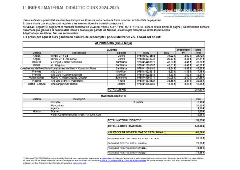 Llistat Llibres I Material 2024-2025 - EP4 | PDF