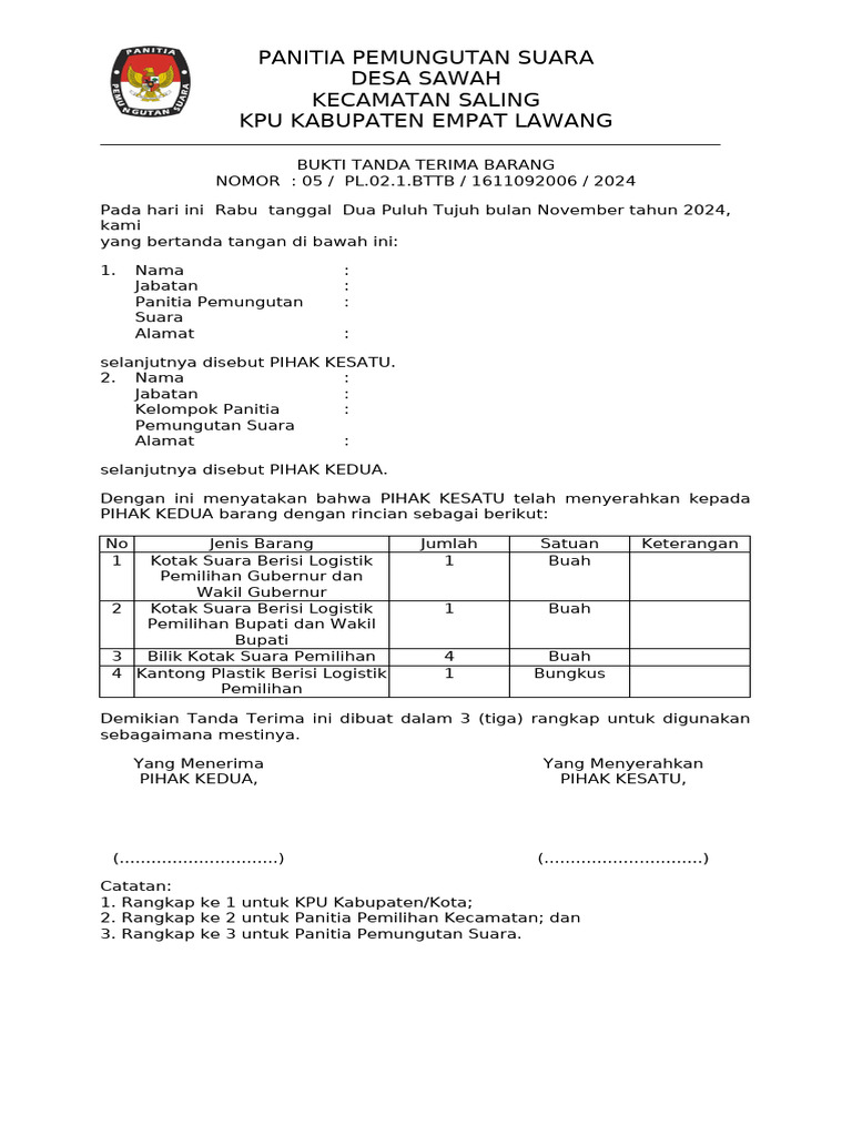 Format BTTB PPS Ke KPPS-1 | PDF