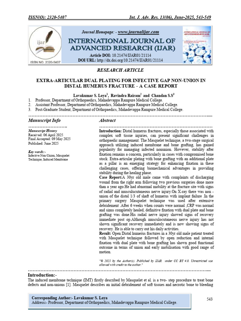 Extra-Articular Dual Plating For Infective Gap Non-Union in Distal ...