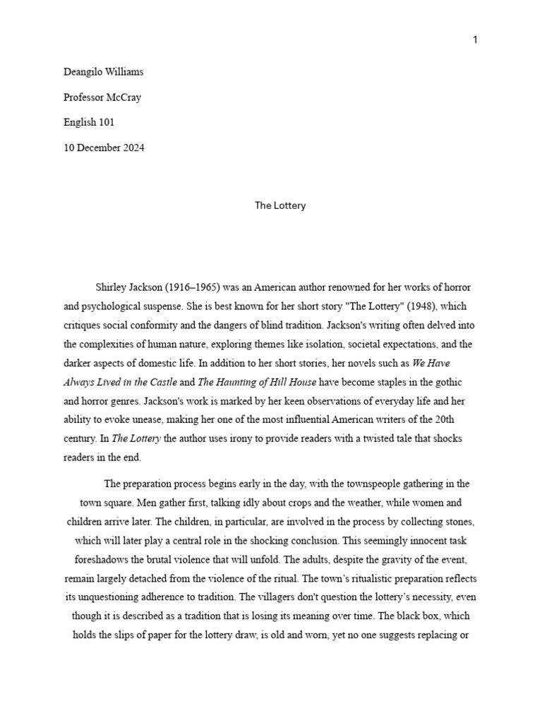 Irony and Tradition in The Lottery | PDF