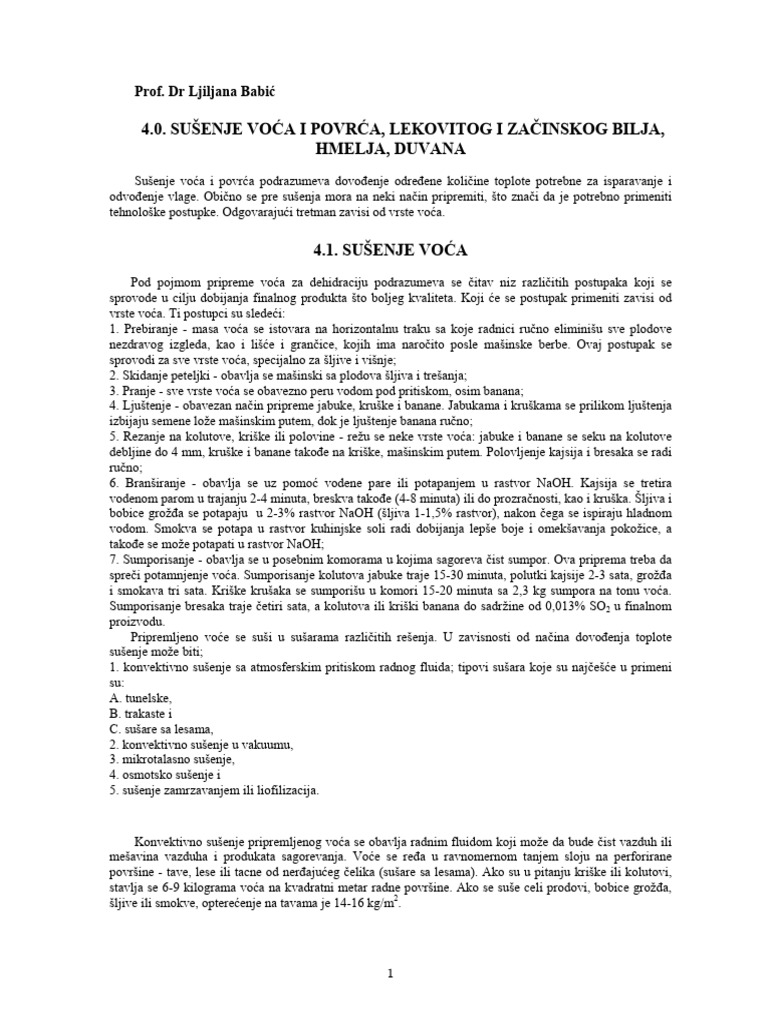 Babic, Prof. DR Ljiljana - Susenje Voca I Povrca, Lekovitog I Zacinskog Bilja, Hmelja, Duvana | PDF