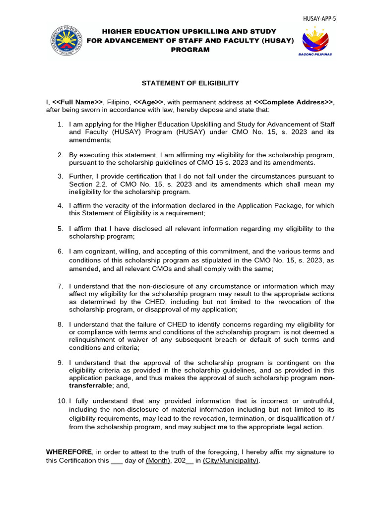 HUSAY Program Eligibility Statement | PDF | Justice | Crime & Violence