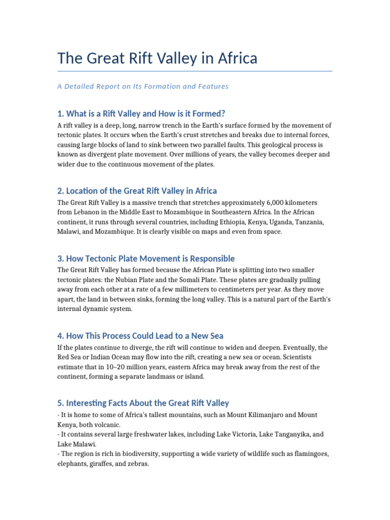 Great Rift Valley: Formation and Features | PDF