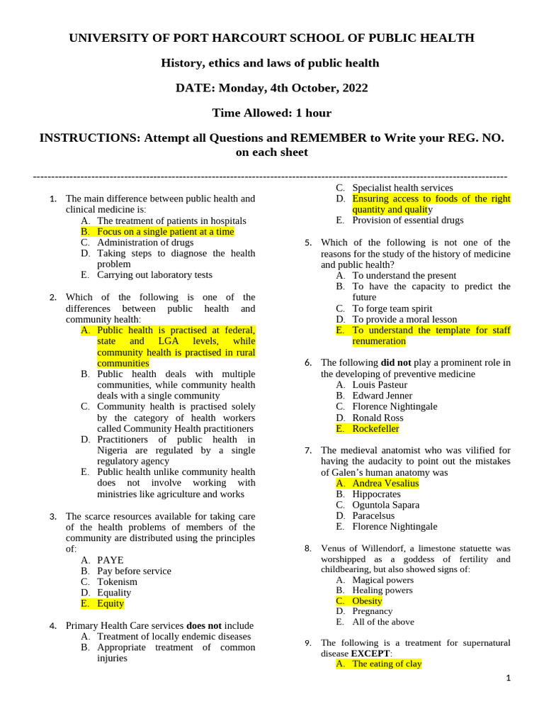 Public Health Exam Questions 2022 | PDF | Public Health | Medicine