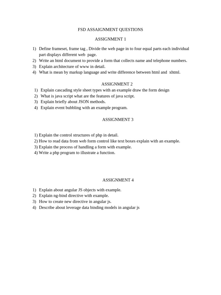 FSD Assaignment Questions | PDF