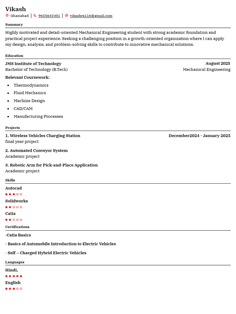 Mechanical Engineering Student Profile | PDF