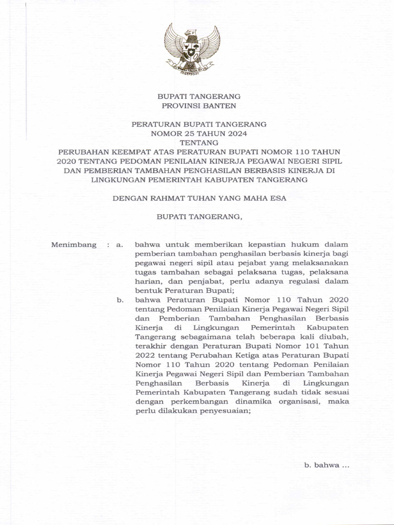 Perbup No 25 Tahun 2024 Tentang Perubahan Ke Empat Atas Perbup No 110 ...