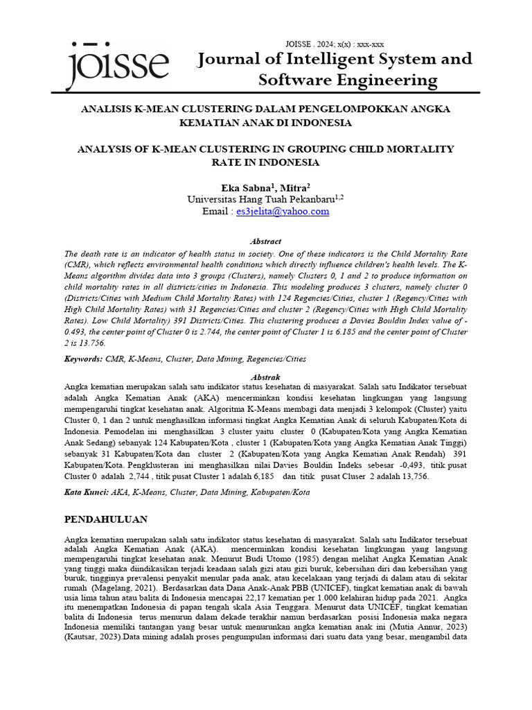 Analisis K-Mean Clustering Dalam Pengelompokkan Angka Kematian Anak Di ...