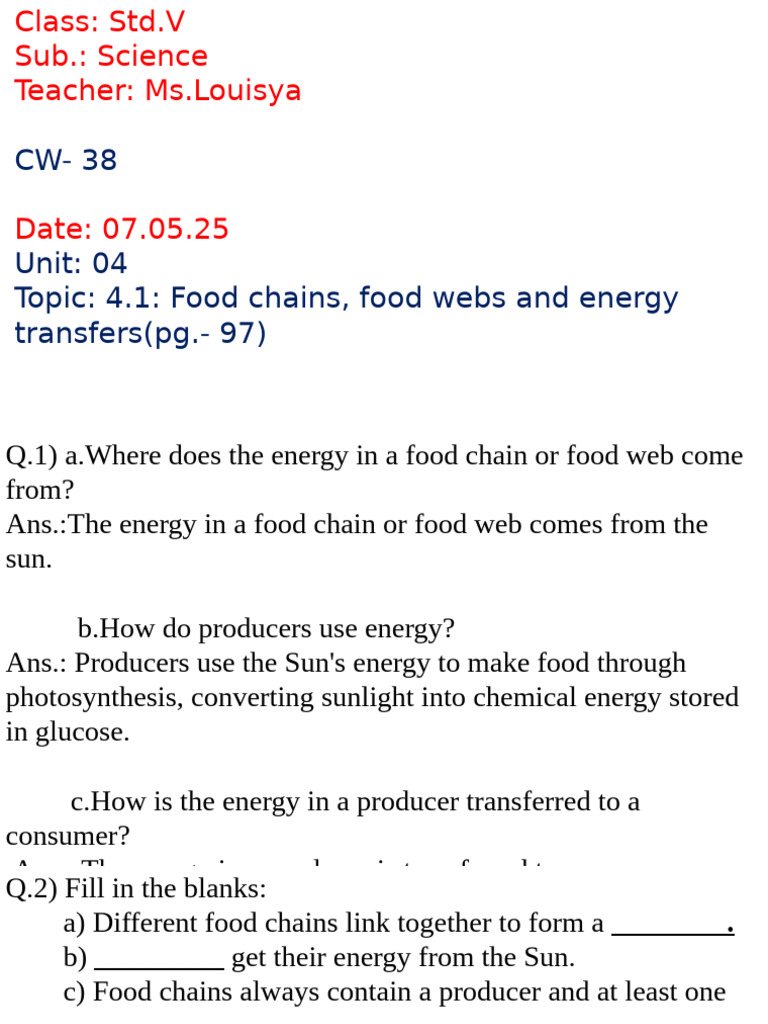CW - 38 4.1 - Food Chains, Food Webs and Energy Transfers | PDF