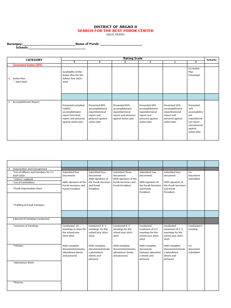 Best Purok Center Evaluation Criteria | PDF | Compost