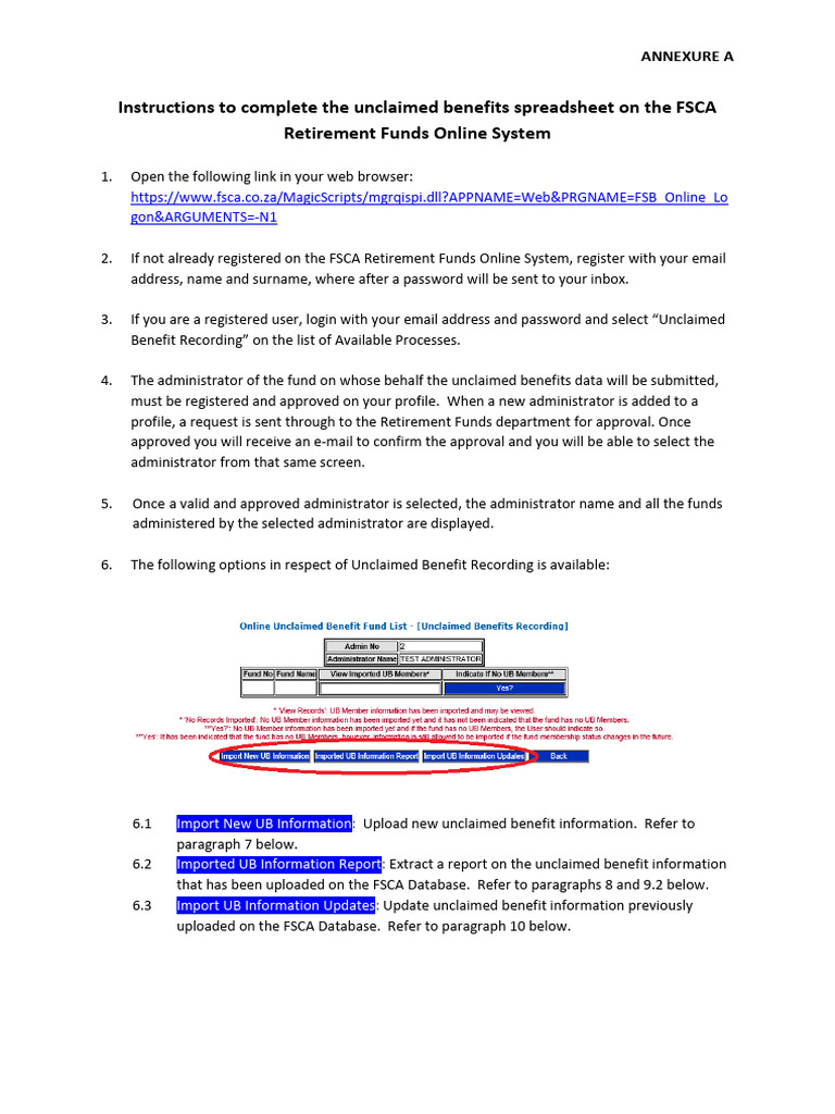 Annexure A - Instructions UB | PDF | Spreadsheet | Databases