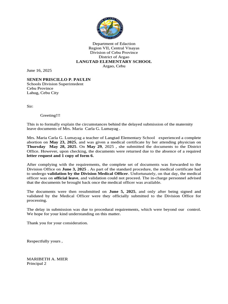 Justification Letter Maternity Leave | PDF