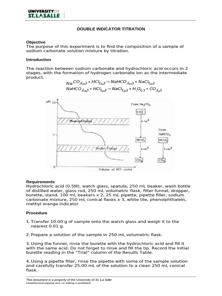 Experiment Double Indicator Titration | PDF | Titration | Chemistry