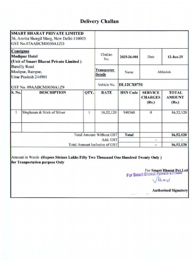 Delivery Challan - Smart Bharat - 12.06.25 | PDF
