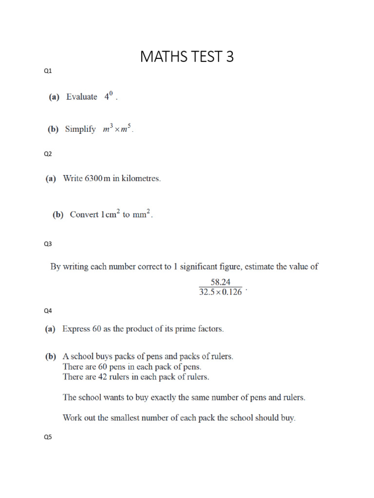 Maths Test 3 | PDF