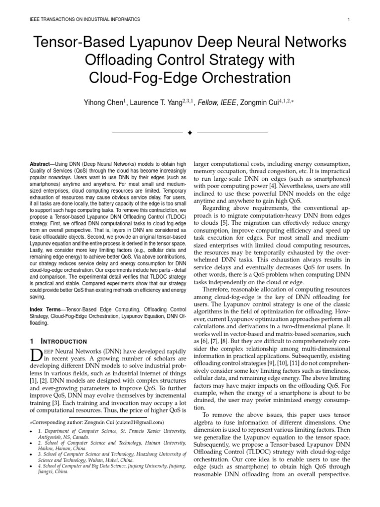 Tensor-Based Lyapunov Deep Neural Networks Offloading Control Strategy With Cloud-Fog-Edge ...