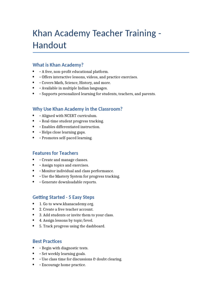 Khan Academy Teacher Training Guide | PDF