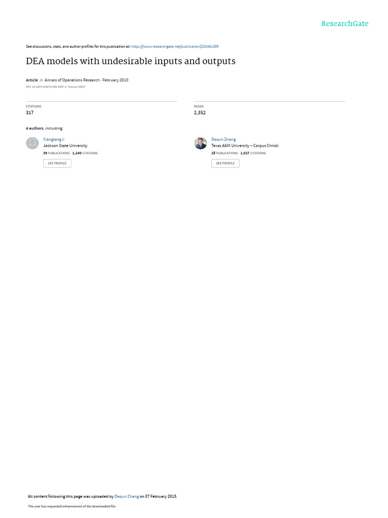 DEA Models With Undesirable Inputs and Outputs | PDF