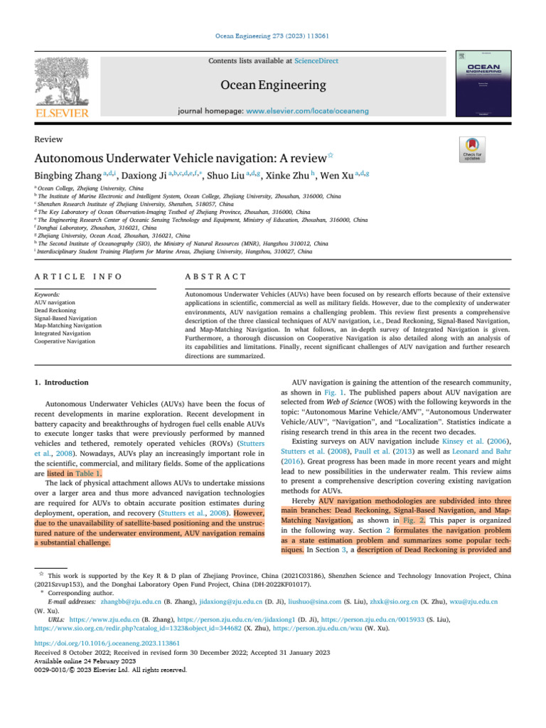 Autonomous Underwater Vechile Navigation - Ocean Engineering | PDF ...